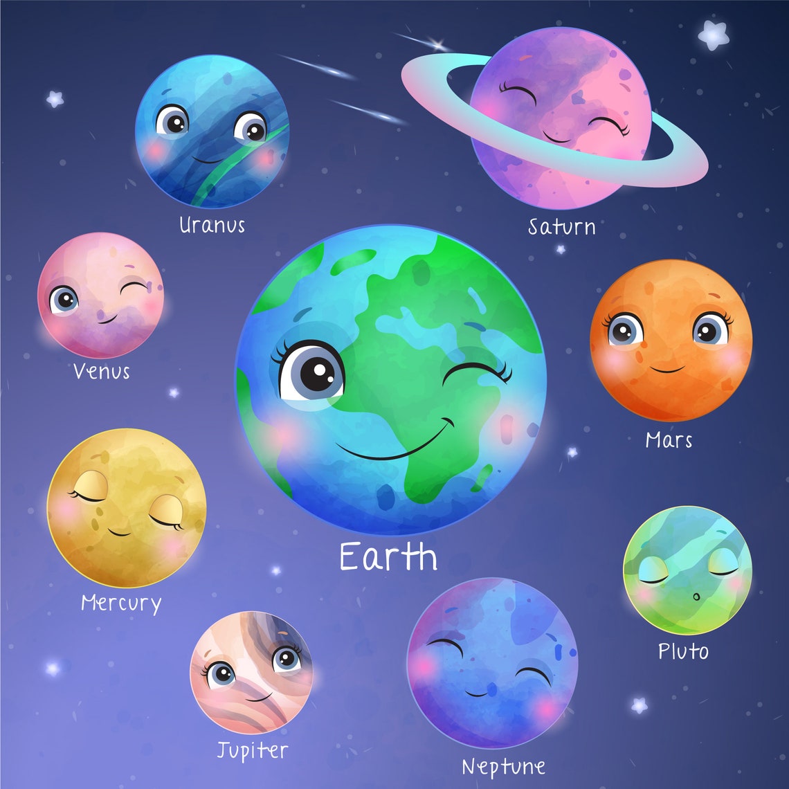 Set Doodle Cartoon Icons Planets Digital Clipart Set - Etsy