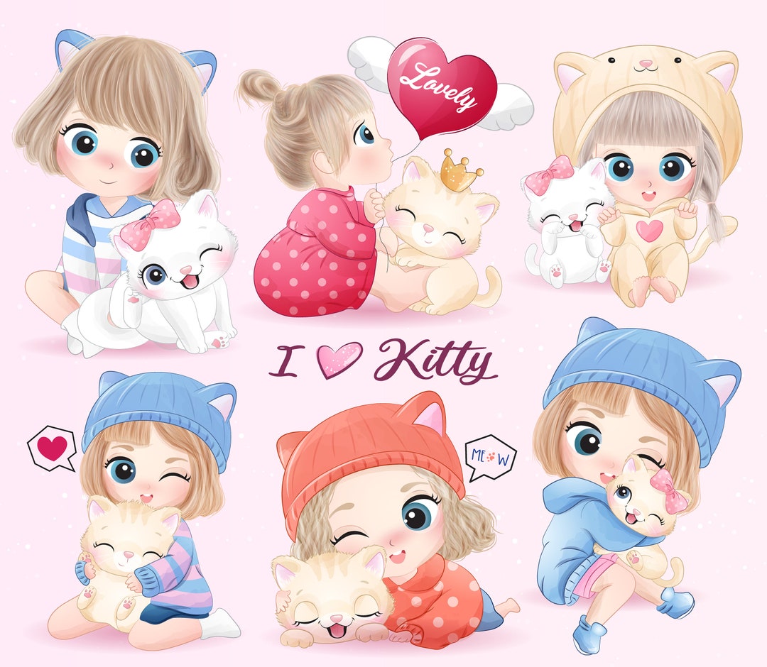 Cute Girls Clipart Set With Watercolor Illustration - Etsy