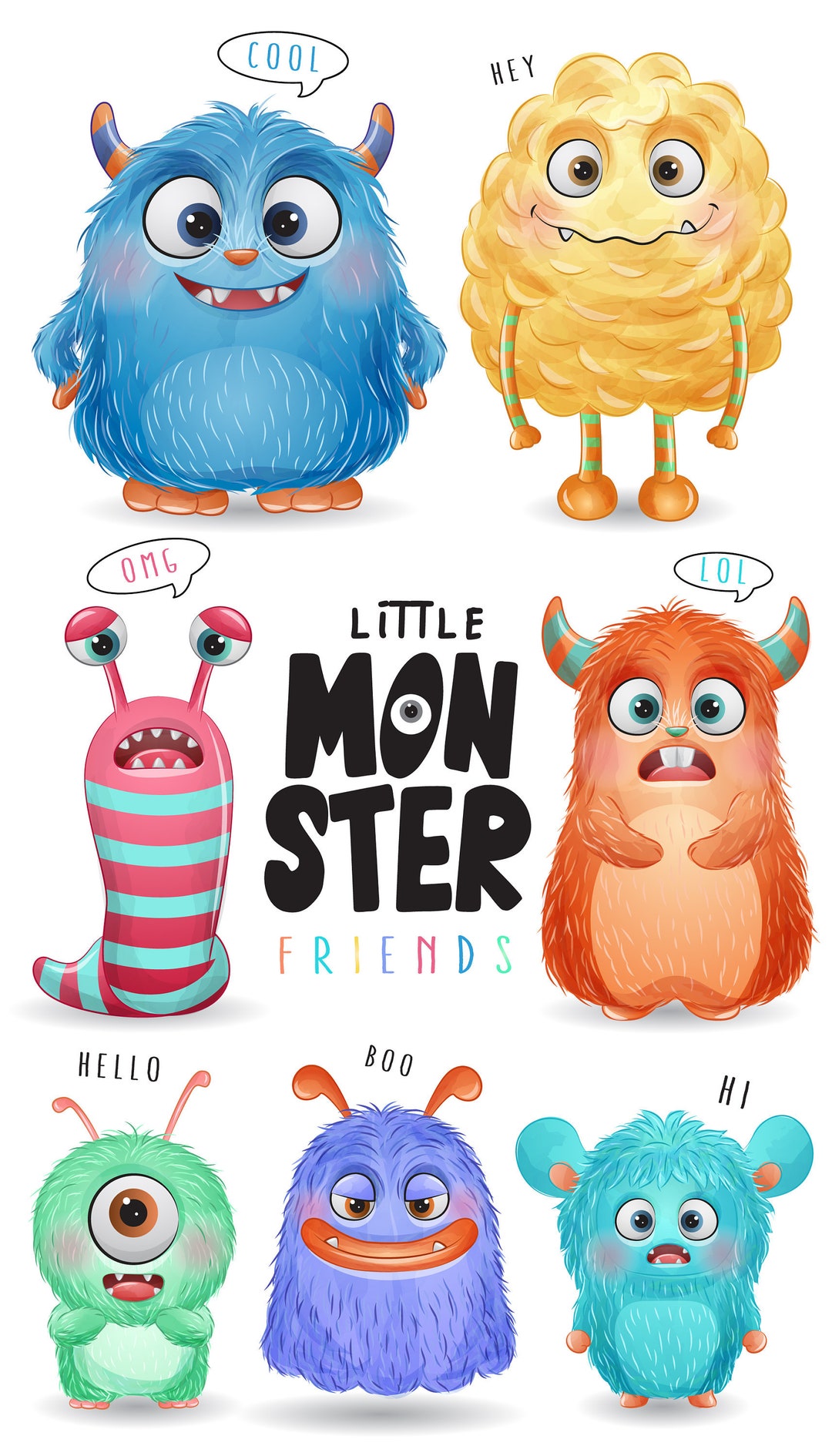 Cute Little Monsters Clipart With Watercolor Illustration - Etsy