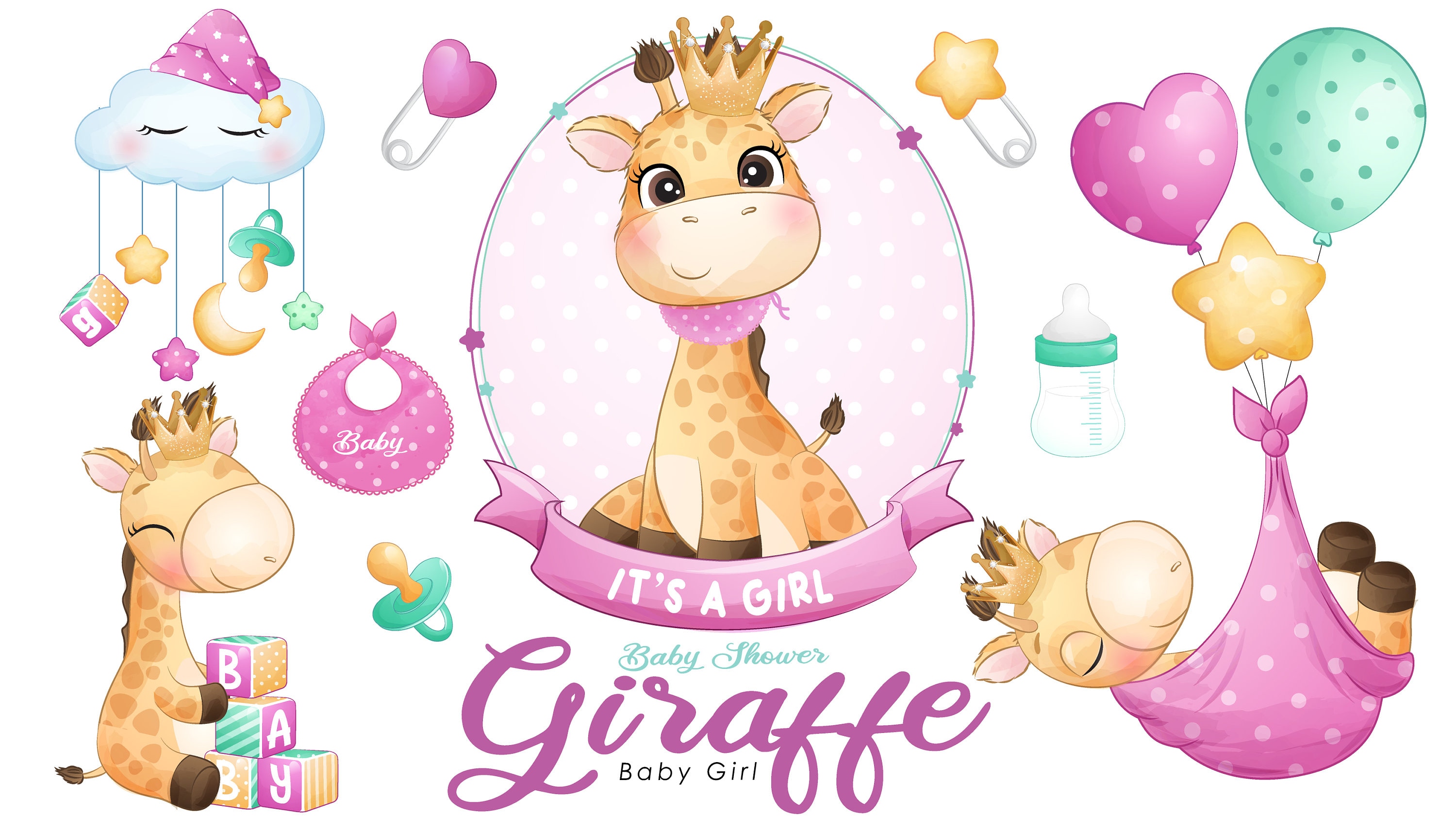 Cute Doodle Giraffe Baby Shower Digital Clipart Collection - Etsy