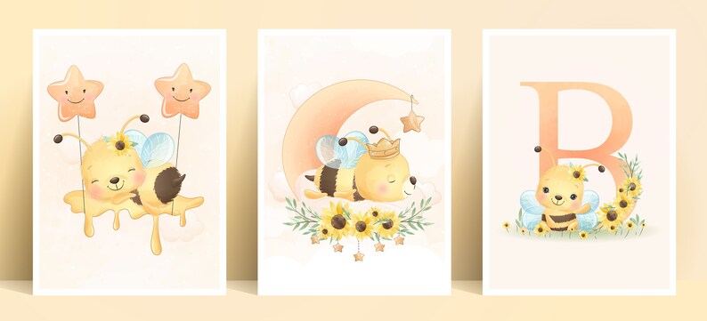 Kids Prints Bee for Kids Poster Set. Digital Watercolor - Etsy