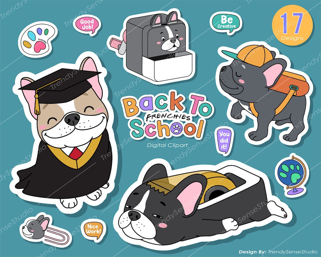 Doodle French Bulldogs Back to School Collection Digital - Etsy