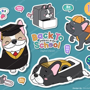 Doodle French Bulldogs Back to School Collection Digital Clipart Bundle ...
