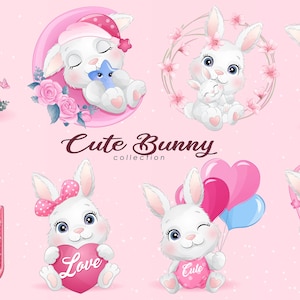 Cute Little Bunny Clipart Set With Watercolor Illustration - Etsy
