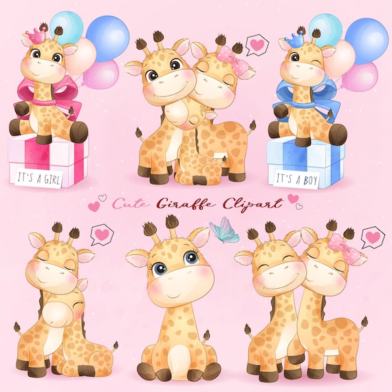 Cute Giraffe Clipart Set With Watercolor Illustration | Etsy