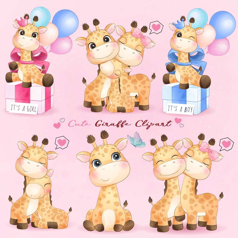 Cute Giraffe Clipart Set With Watercolor Illustration | Etsy