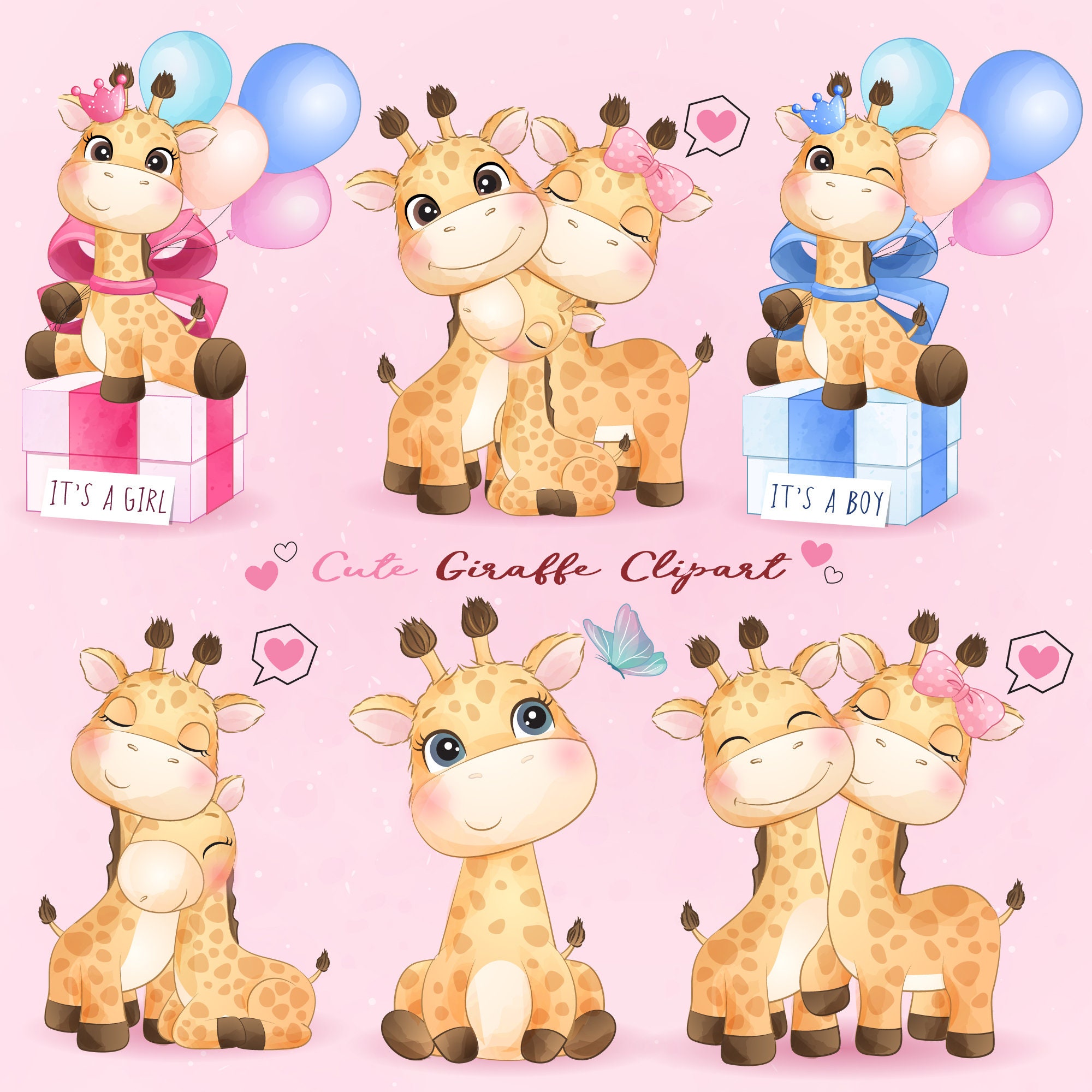 Cute giraffe clipart set with watercolor illustration | Etsy