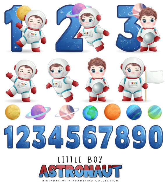 Doodle Little Boy Astronaut With Numbering Digital Clipart Set - Etsy