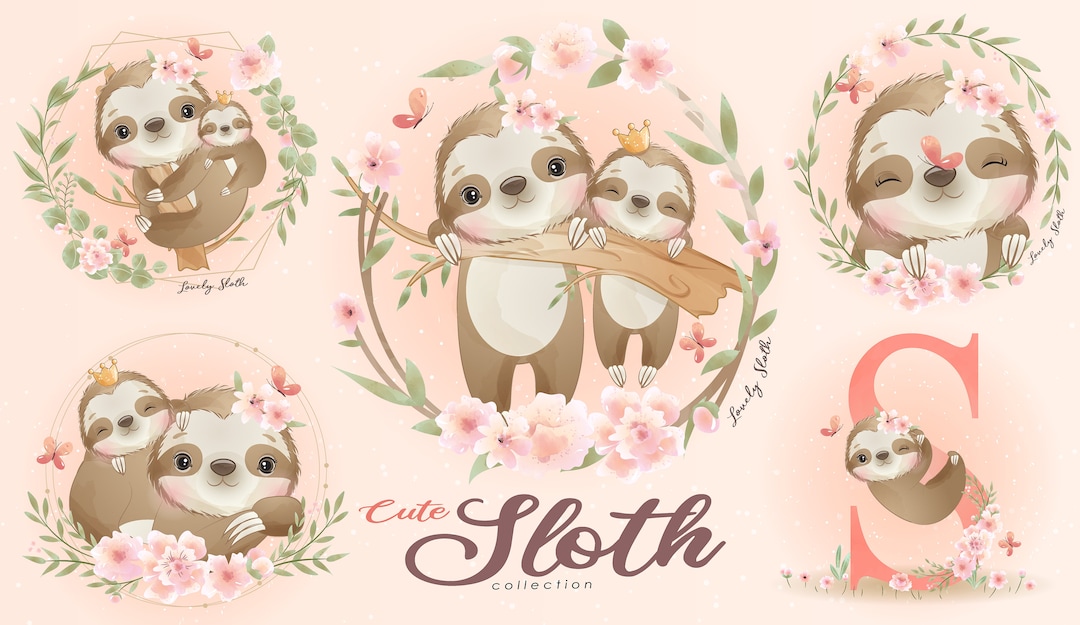 Cute Sloth Clipart Set With Watercolor Illustration - Etsy