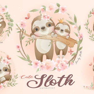 Cute Sloth Clipart Set With Watercolor Illustration | Etsy