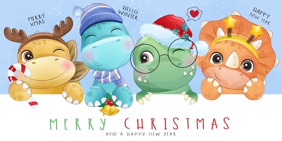Cute Dinosaur for Christmas Party Clipart With Watercolor - Etsy