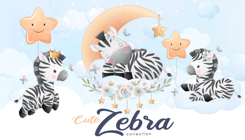 Cute Zebra Clipart Set With Watercolor Illustration | Etsy