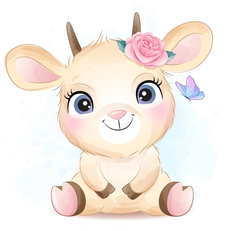 Cute Goat Clipart With Watercolor Illustration | Etsy