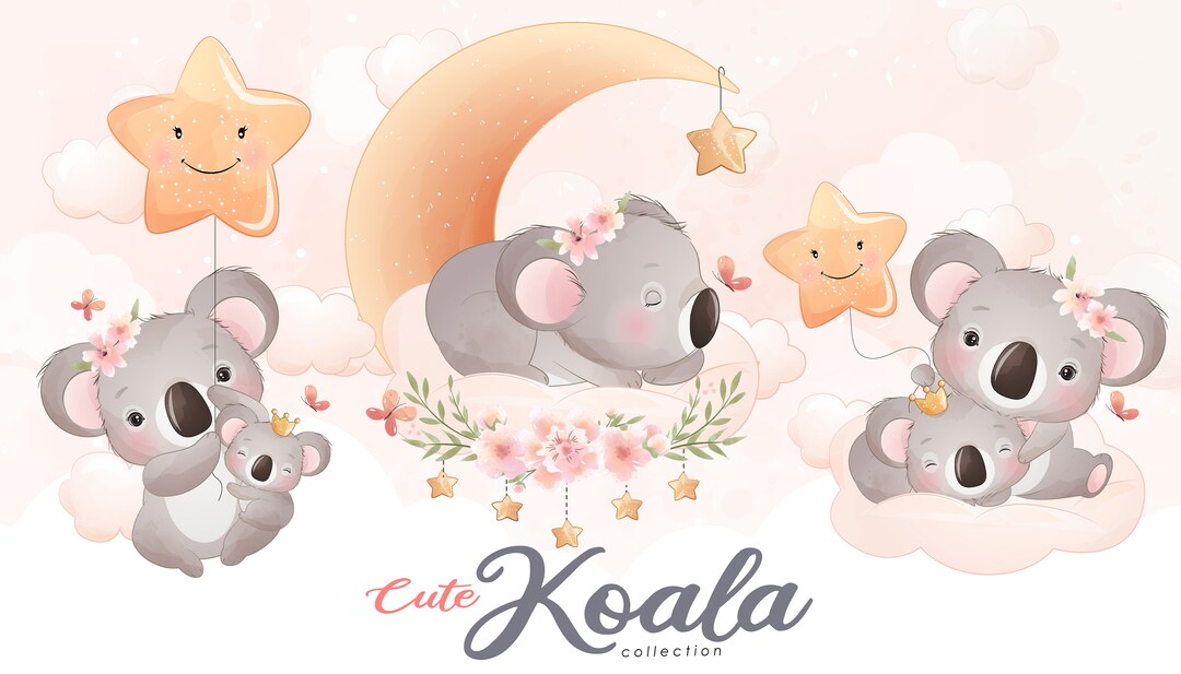 Cute Koala Clipart Set With Watercolor Illustration - Etsy