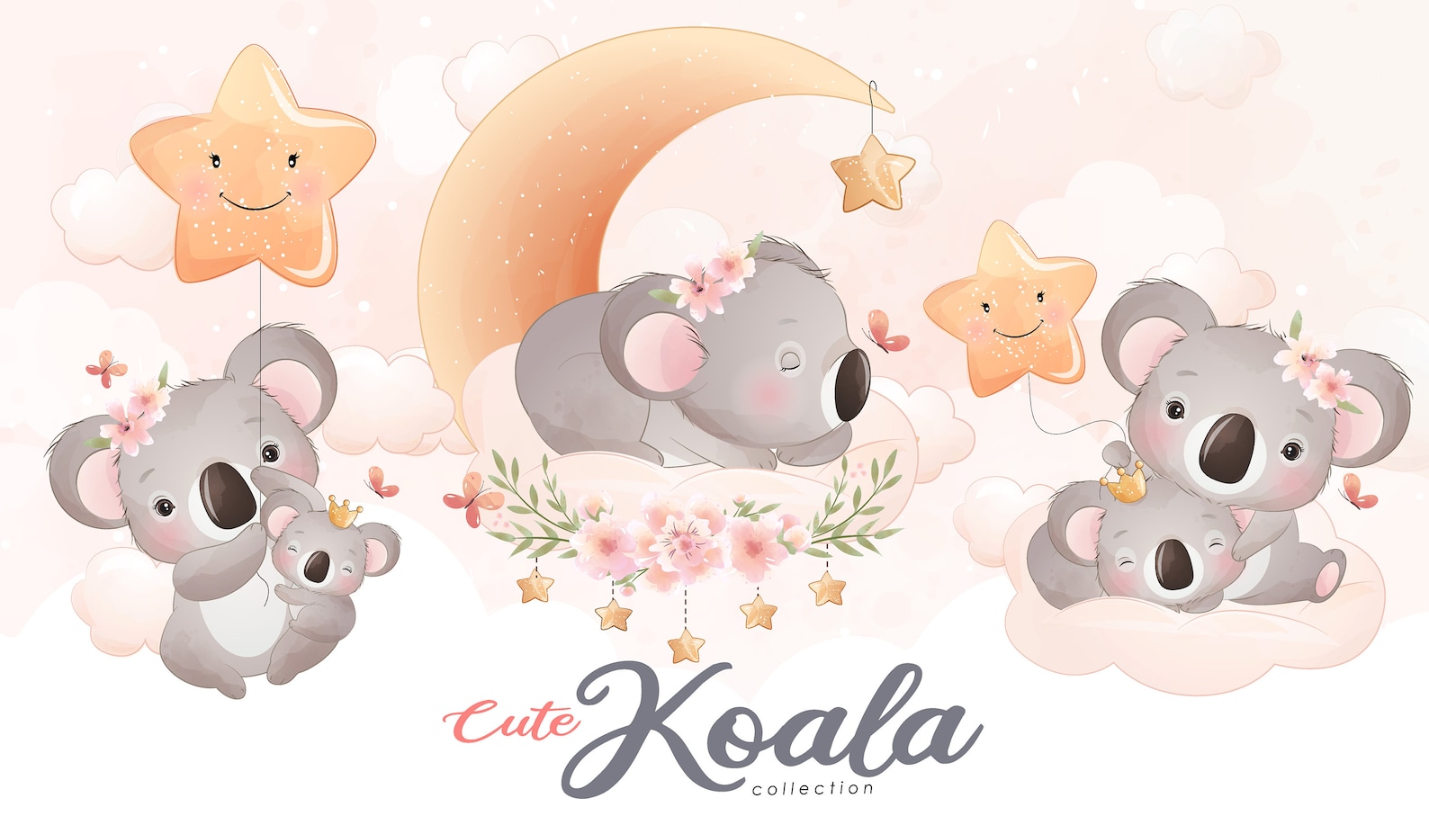 Cute Koala Clipart Set With Watercolor Illustration - Etsy