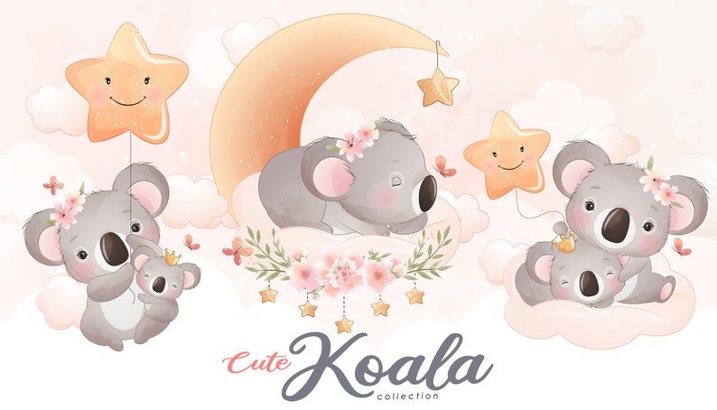 Cute Koala Clipart Set With Watercolor Illustration - Etsy