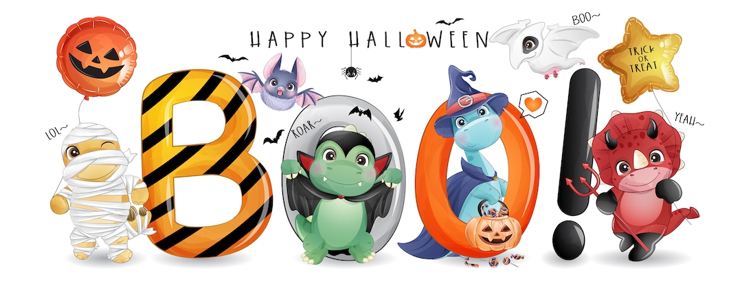 Cute Dinosaur for Halloween Clipart With Watercolor Illustration - Etsy