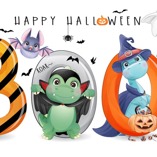 Cute Dinosaur for Halloween Clipart With Watercolor - Etsy