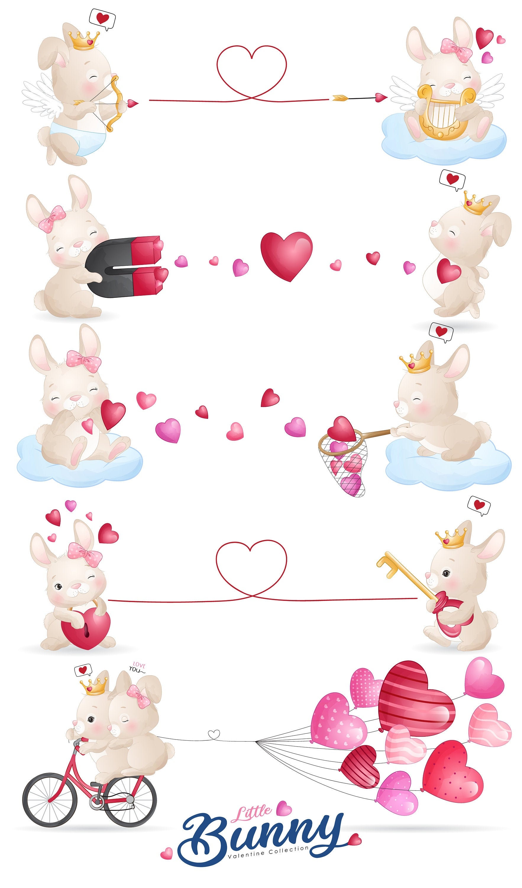 Cute Bunny for Valentines Day Clipart Set. - Etsy