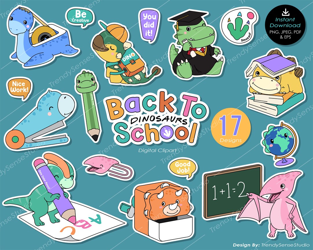 Doodle Dinosaurs Back to School Collection Digital Clipart Bundle ...