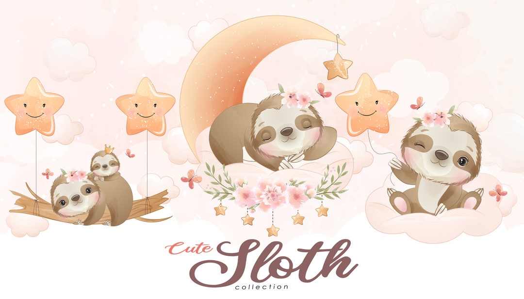 Cute Sloth Clipart Set With Watercolor Illustration - Etsy