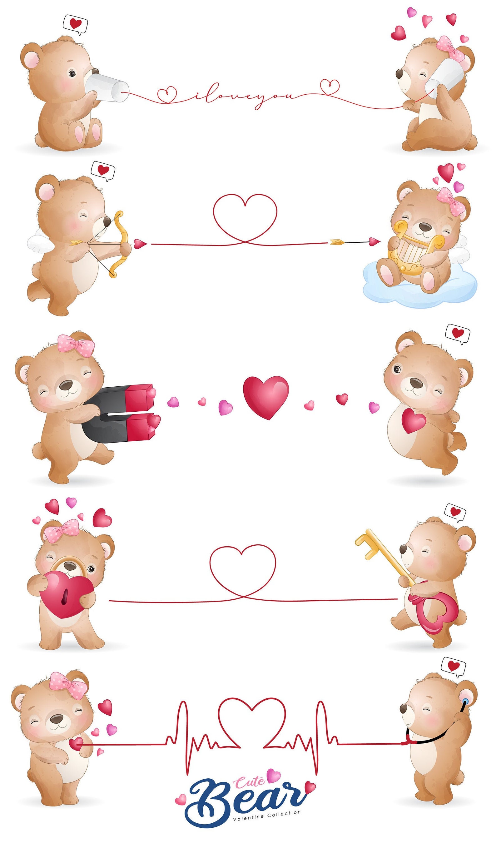 Cute Bear for Valentines Day Clipart Set. - Etsy