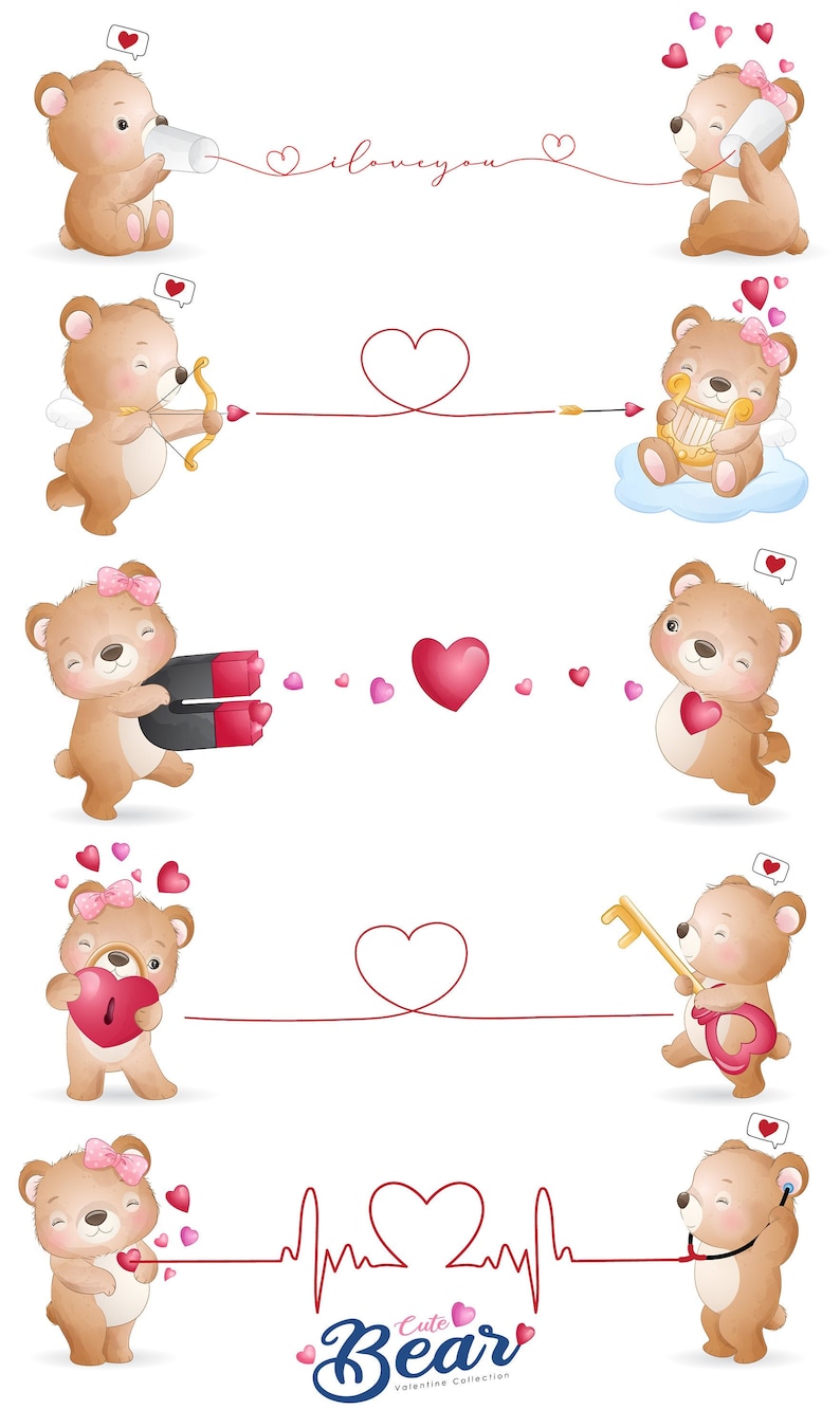 Cute Bear for Valentines Day Clipart Set. - Etsy