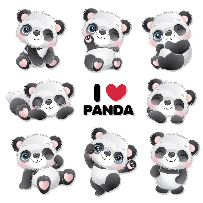 Cute Panda Poses Clipart With Watercolor Illustration | Etsy