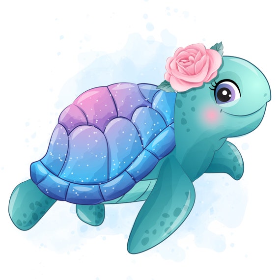 Cute Sea Turtle Clipart With Watercolor Illustration - Etsy
