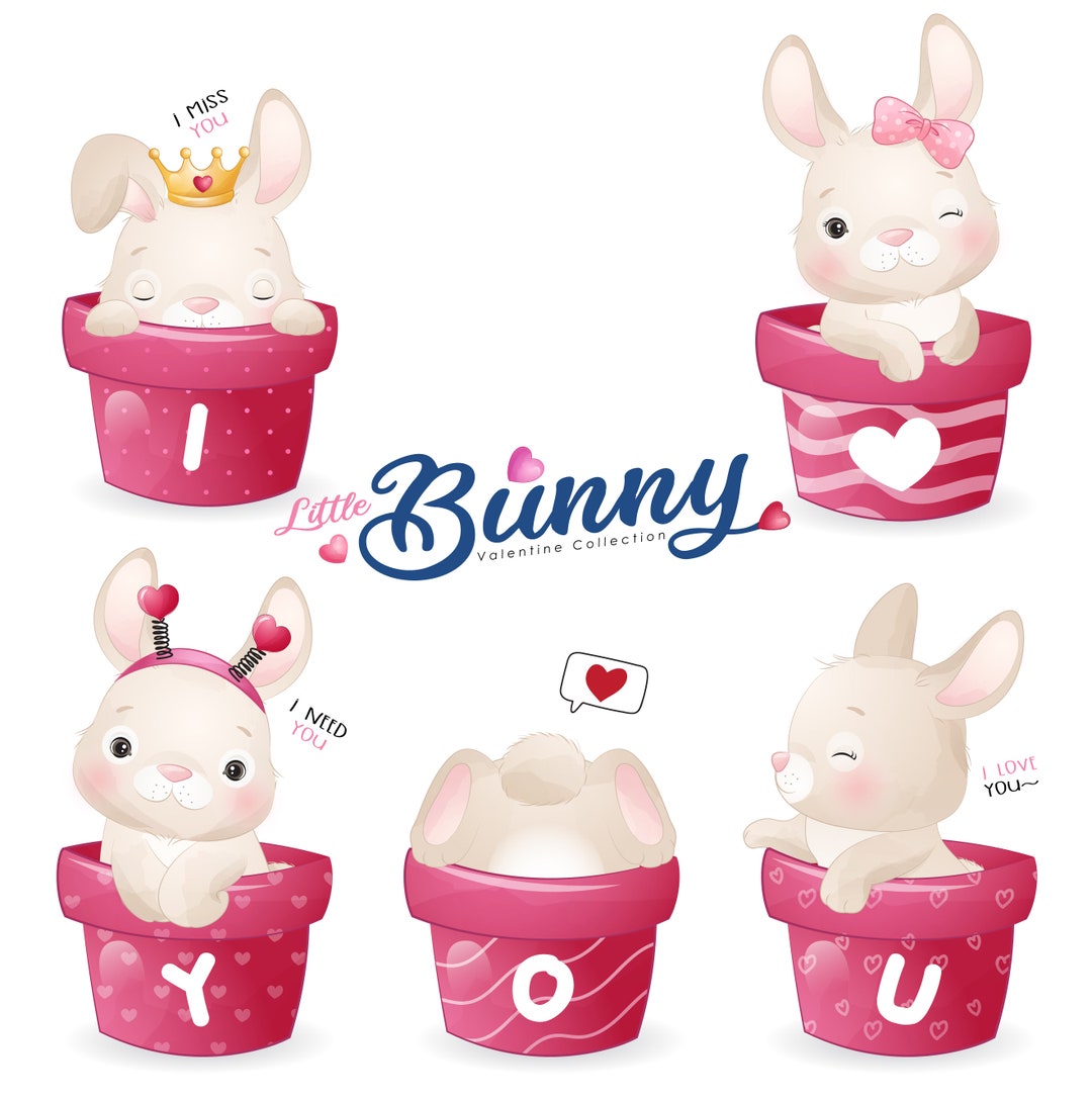Cute Bunny for Valentines Day Clipart Set. - Etsy