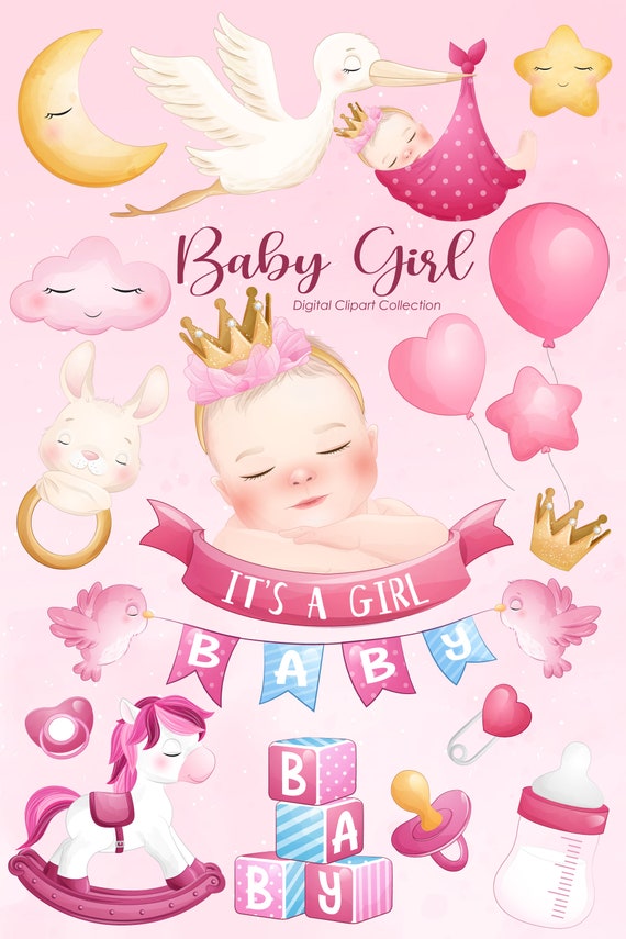 Cute Baby Girl for Baby Shower Clipart Set - Etsy