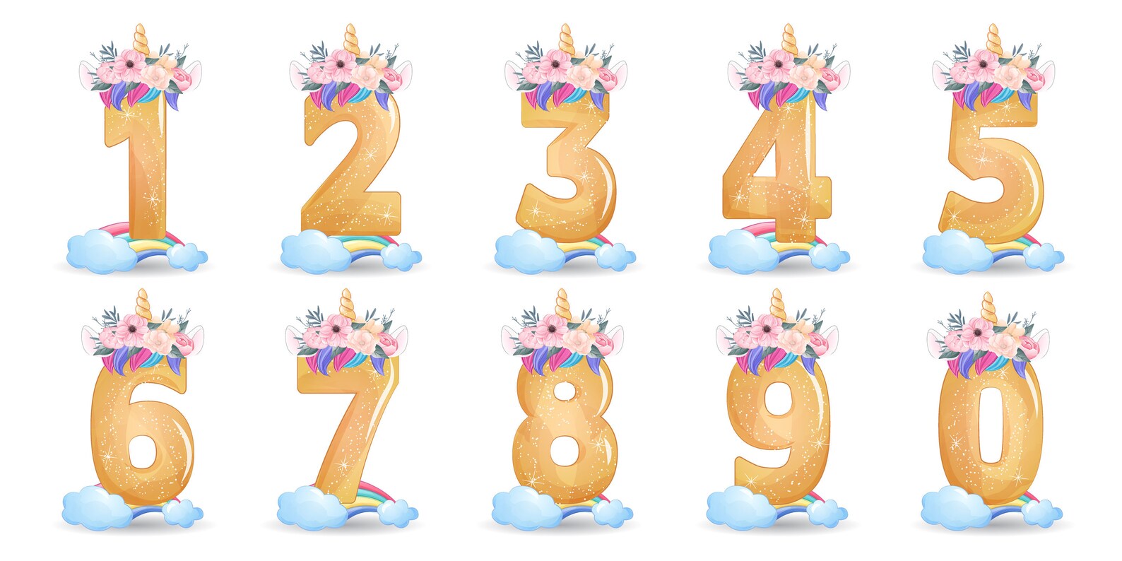 Cute Unicorn Numbering Clipart With Watercolor Illustration - Etsy