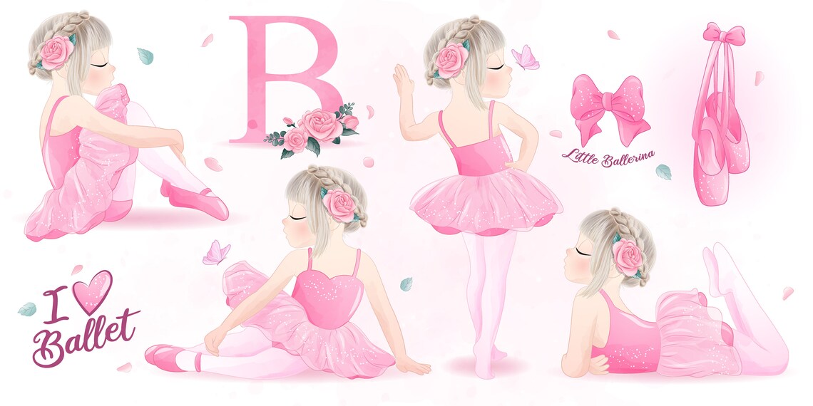 Cute Girl Ballerina Clipart With Watercolor Illustration | Etsy