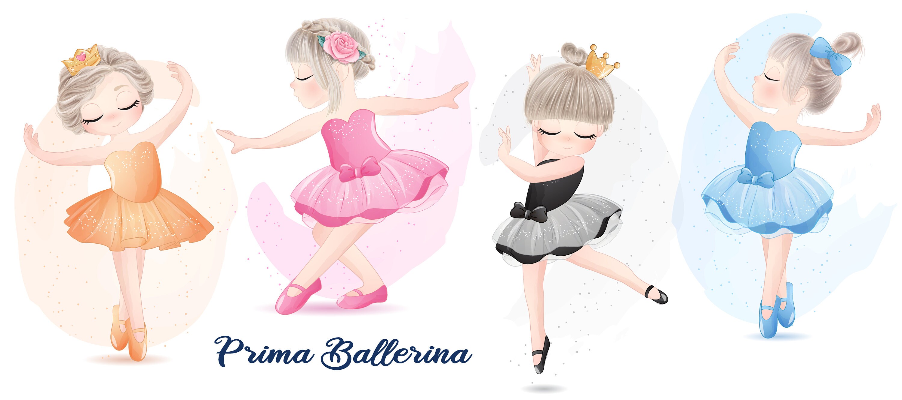 Cute Girls Ballerina Clipart With Watercolor Illustration - Etsy