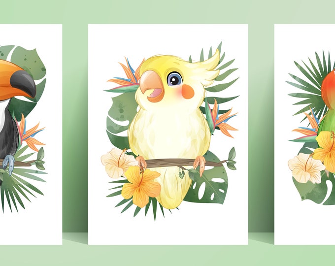 Cute Tropical Birds Clipart Set With Watercolor Illustration - Etsy