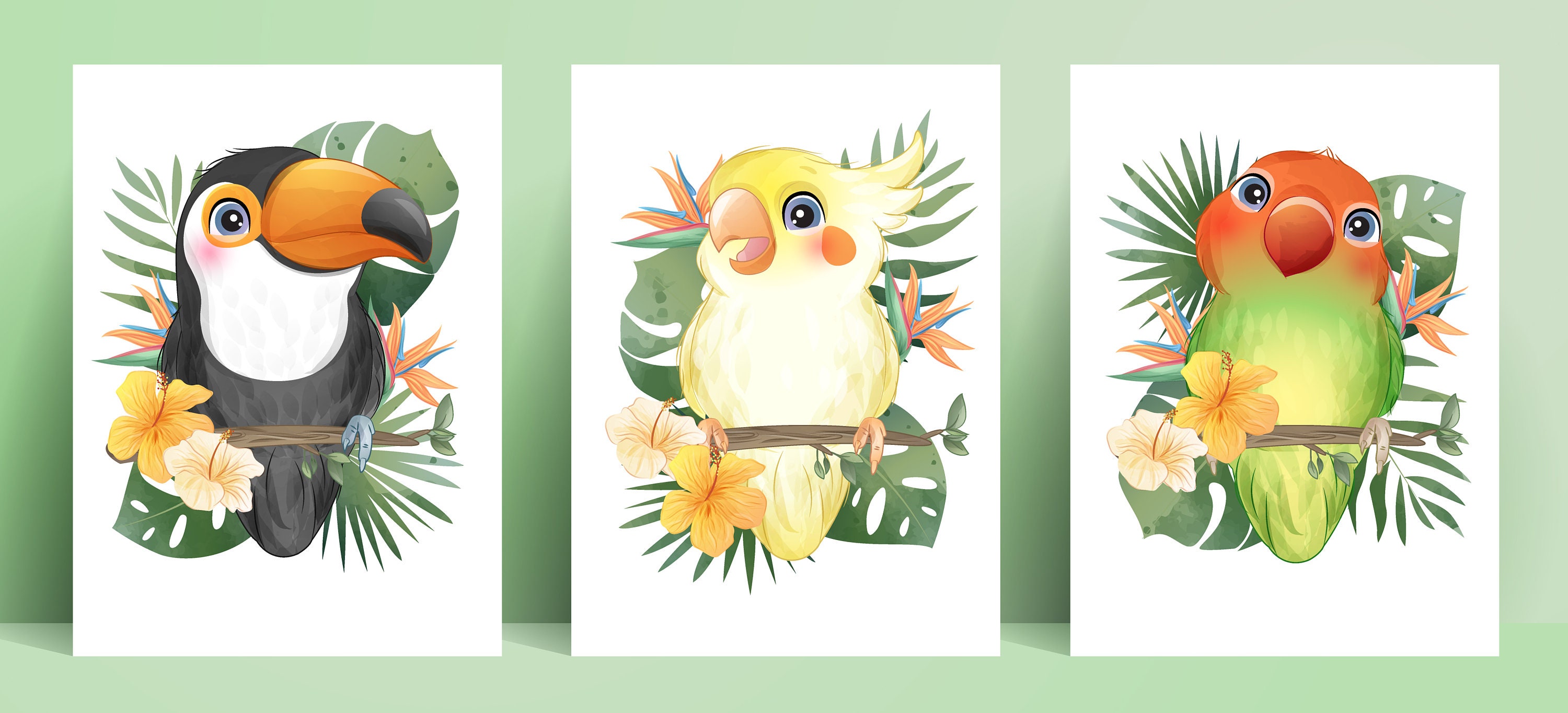 Cute Tropical Birds Clipart Set With Watercolor Illustration - Etsy