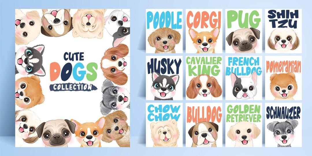 Cute Dogs Clipart Set With Watercolor Illustration - Etsy