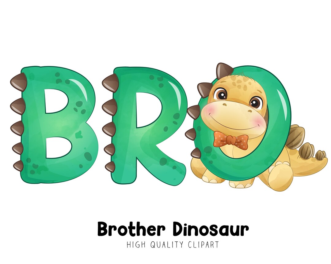 Doodle Brother Dinosaurs Digital Clipart With Watercolor Illustration ...