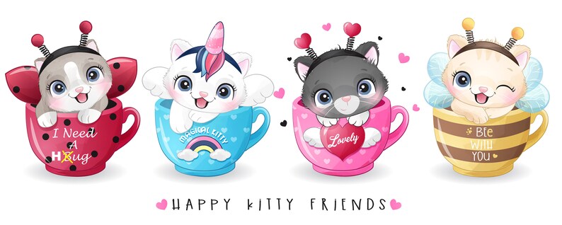 Cute Kitty Clipart Set With Watercolor Illustration - Etsy