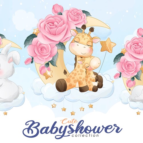 Cute Giraffe Clipart Set With Watercolor Illustration | Etsy