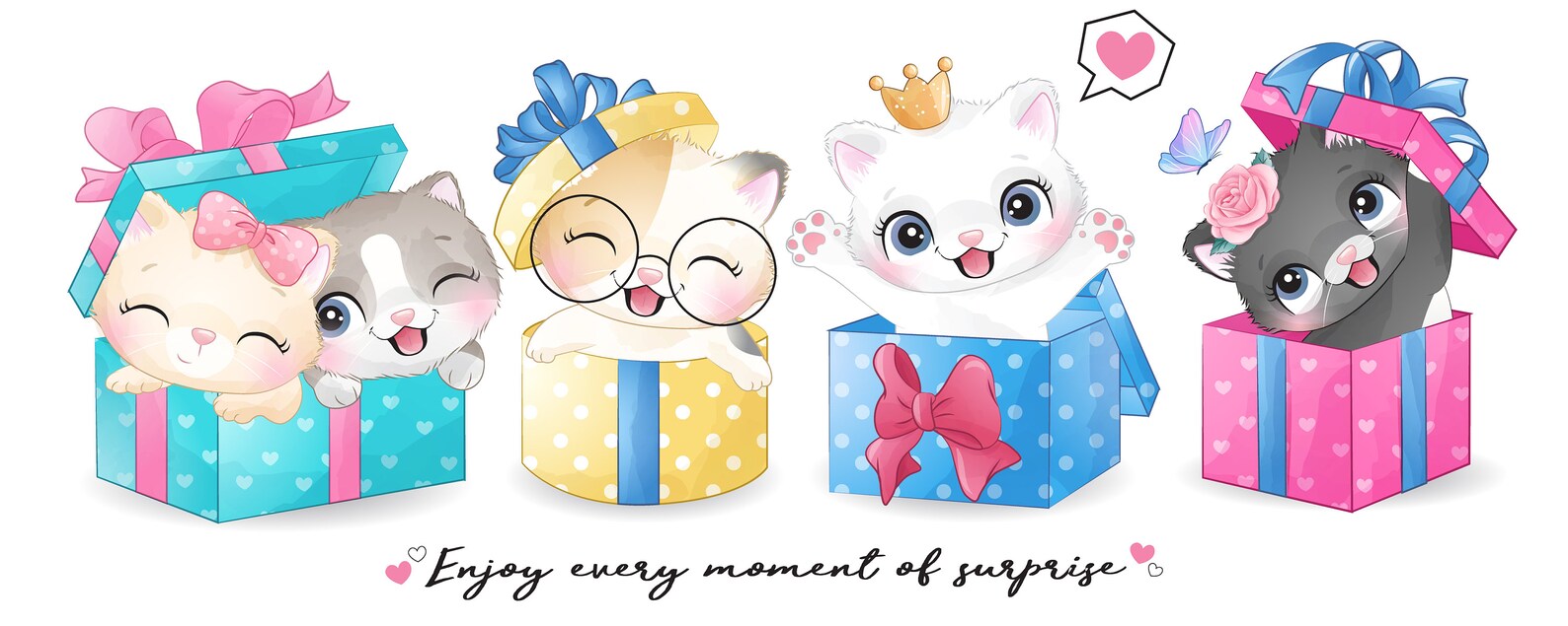 Cute Kitty Clipart Set With Watercolor Illustration - Etsy