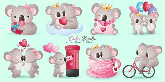 Cute Koala for Valentine's Day Clipart With Watercolor | Etsy