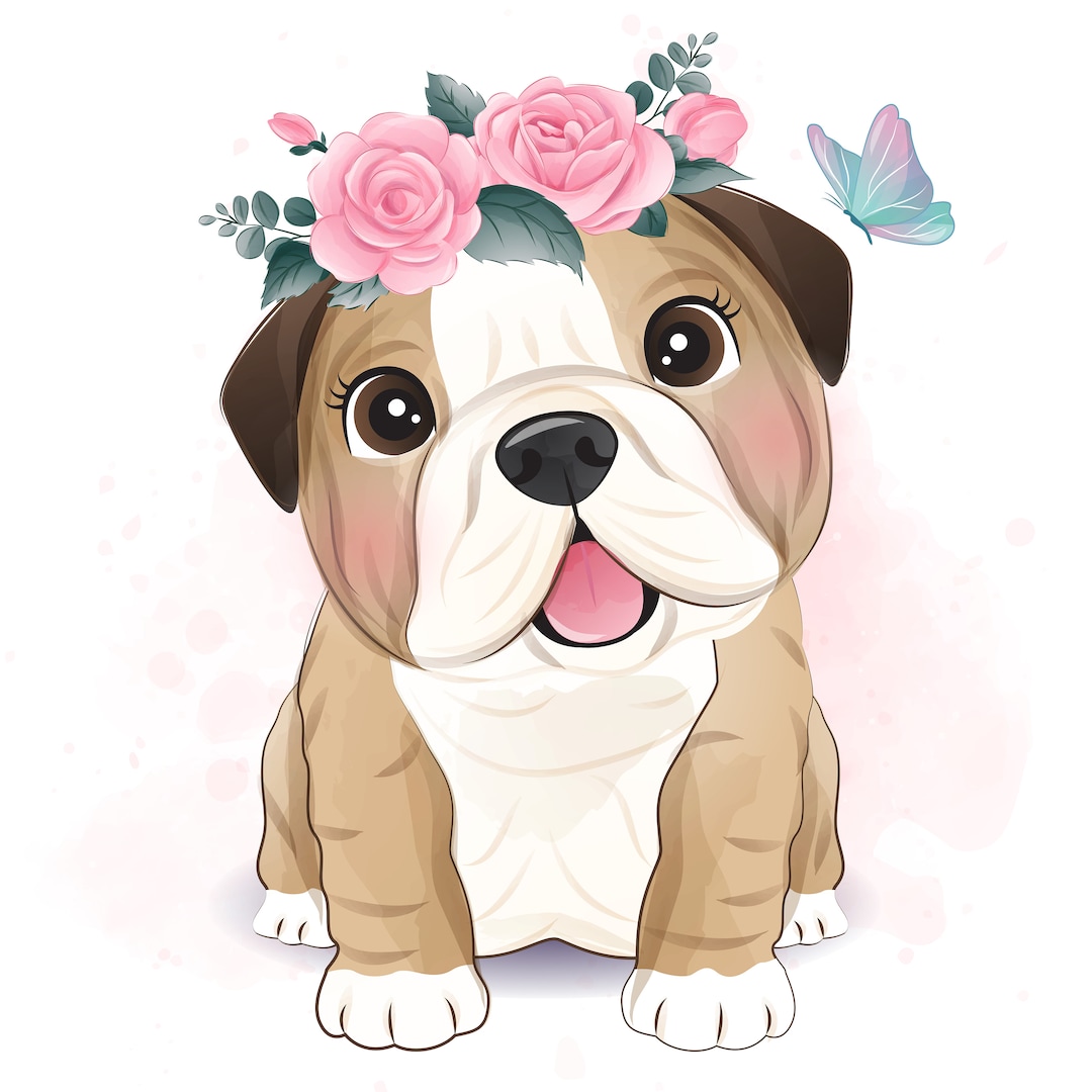 Cute Bulldog Clipart With Watercolor Illustration - Etsy