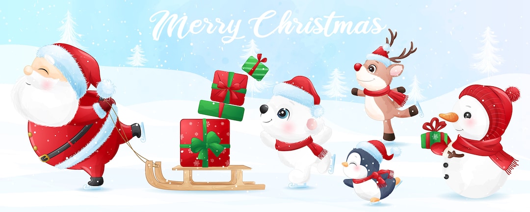 Cute Santa Claus and Friends for Merry Christmas Clipart With ...