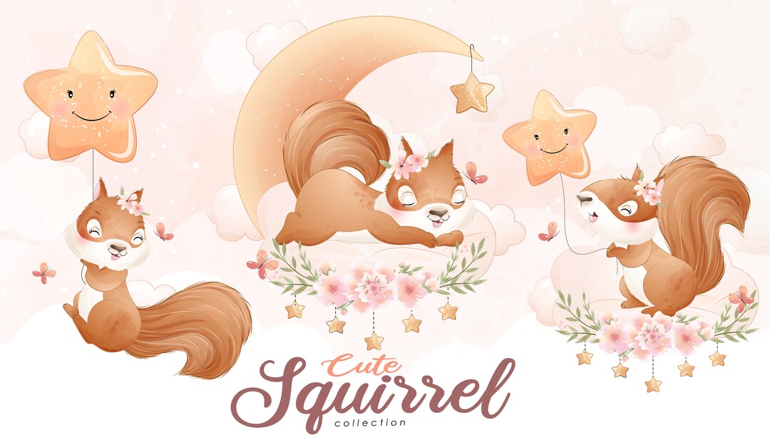 Cute Squirrel Clipart With Watercolor Illustration - Etsy