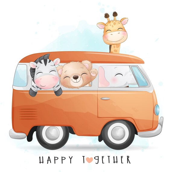 Cute Animals Traveling Clipart With Watercolor Illustration - Etsy