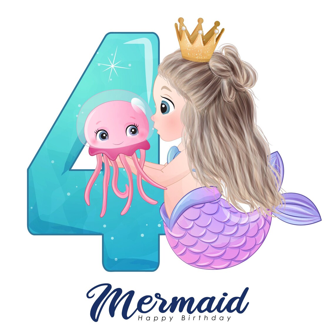 Cute Mermaid With Number 4 Digital Clipart - Etsy