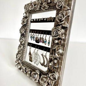 Silver Rose Frame Earring Holder, Tabletop Jewelry Organizer - Etsy