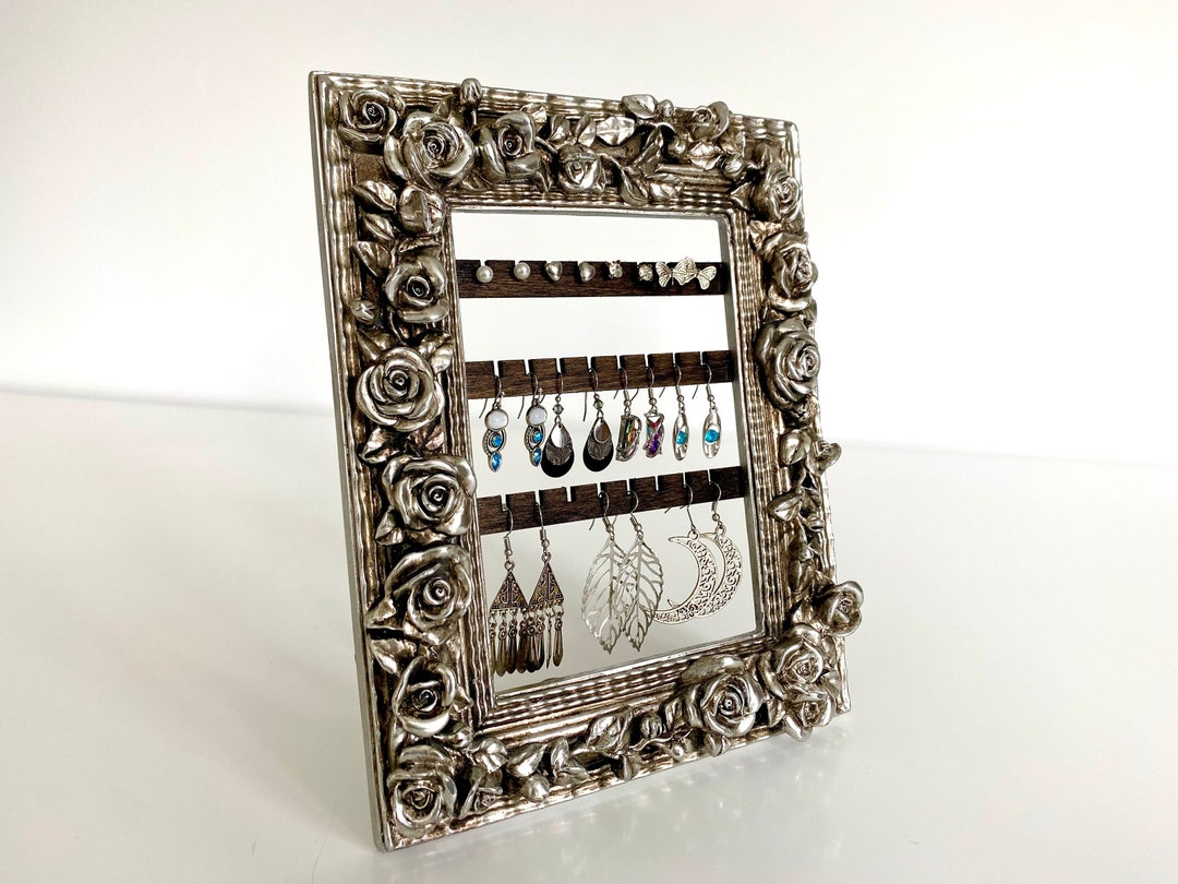 Free Standing Earring Holder, Silver Earring Organizer, Tabletop ...