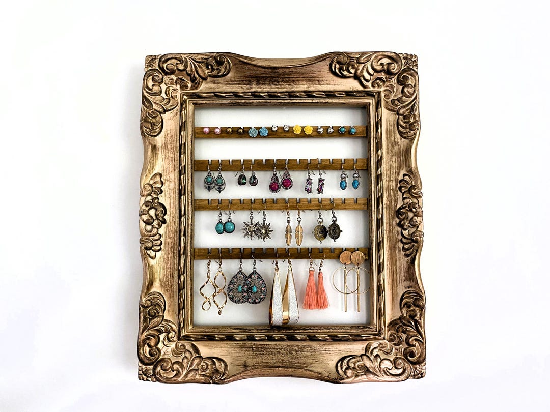 Ornate Earring Organizer, Wall Mount Jewelry Holder, Hanging Earring ...